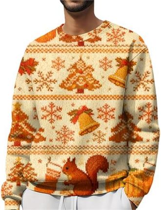 Generic Sweats à capuche pour homme - Automne - Imprimé 3D - Col rond - Pull à capuche décontracté - Haut à manches longues - Sweatshirt décontracté, Orange, 