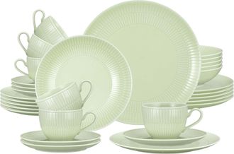 SELTMANN WEIDEN Amina Seladon Kombiservice 30-teilig, Komplettes Geschirr-Set für 6 Personen, Tafel- und Kaffee-Geschirr mit dezentem Relief-Muster, Porzellan, Grün