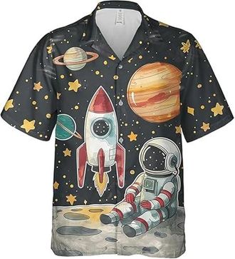 Keephen TangoDS Astronaute Hawaiian Chemise Femmes Hommes Galaxie Impression 3D Boutonn&eacute;e Chemise Casual &Eacute;t&eacute; Col Revers Manches Courtes Tops