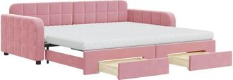 vidaXL Tagesbett Ausziehbar mit Schubladen Rosa 100x200 cm Samt Vidaxl