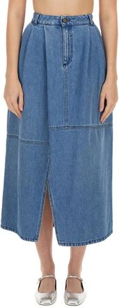 Alysi Cotton Denim Midi Skirt - Blue