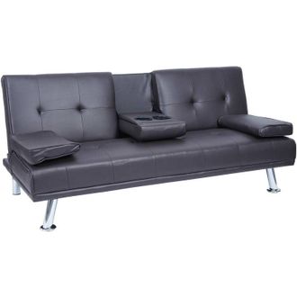 Hhg Neuwertig] 3er-Sofa HHG 179, Couch Schlafsofa G&auml;stebett, Tassenhalter verstellbar 97x166cm Kunstleder, braun