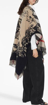 Burberry Equestrian Knight Motif Wool Shawl - Beige