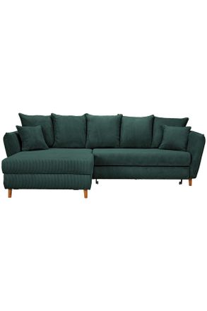 CARRYHOME Ecksofa, Dunkelgr&uuml;n, Textil, Eiche, massiv, 3-Sitzer, F&uuml;llung: Schaumstoff, Ottomane links, seitenverkehrt montierbar, L-Form, 284x162 cm, Made in EU,