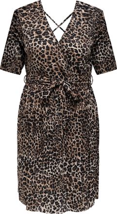 Only Carmakoma Mini Wickelkleid Kurzarm mit Bindeband und Leopardenmuster, Farben:Dunkelbraun, Gr&ouml;&szlig;e:46-48