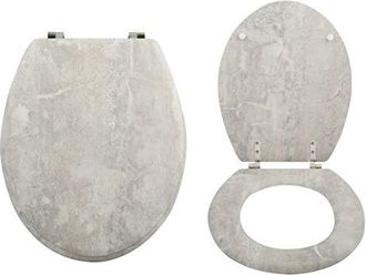 MSV WC Sitz Toilettendeckel MDF Holzkern Stonehenge Scharniere aus Edelstahl - hochwertige und stabile Qualität