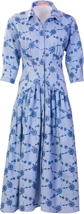 Silvia Tcherassi robe mi-longue Indy &agrave; fleurs brod&eacute;es - Bleu