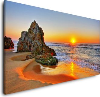 Paul Sinus Art Sonnenaufgang am Strand 120x 60cm Panorama Leinwand Bild XXL Format Wandbilder Wohnzimmer Wohnung Deko Kunstdrucke