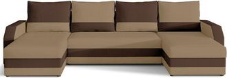 Les Tendances Les Tendances - Canapé dangle convertible panoramique bicolore tissu marron clair et marron foncé Nordy 307cm