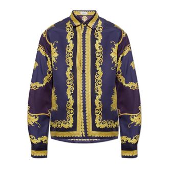 Versace Seidenhemd mit Muster - - Shirts - Herren - Blau - XL
