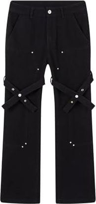 Generic Jean Homme Jeans Homme Jean Homme Regular Confortable Classique Unisexe High Street Coupe Slim Micro &Eacute;vas&eacute; - D&eacute;tail Sangle, Jambe Fusel&eacute;e, Id&eacute;al Tenue