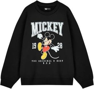 Disney Sweat-Shirt Noir Mickey Mouse pour Femmes | Original 1928 Graphic Crew Neck Manches Longues | Vêtements de Dessin animé décontractés | Vêtements de To