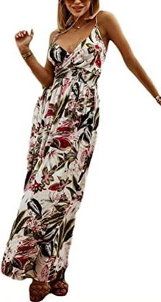 ORANDESIGNE Femmes Fleurs Robe de soirée Longue Robe de Plage dété sans Manches Bandeaux Imprimee Party Soirée Cérémonie H Blanc M