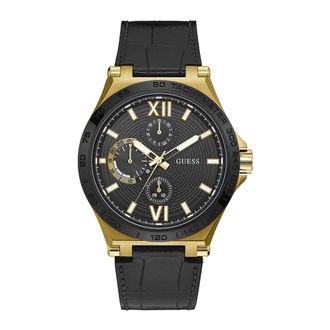 Guess Goldfarbene Edelstahl Leder/Silikon Uhr - - Accessories - Herren - Schwarzk - ONE SIZE