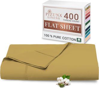 Pizuna Bettlaken ohne Gummizug Baumwolle 230x280 cm Senfgold, 400 Fadenzahl 100% Langstapel Baumwolle Bettlaken, Satinbindung Flachlaken Mit stilvollem 5 cm 