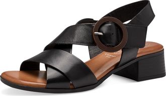 Tamaris Comfort Damen Sandalen mit Absatz aus Leder mit Klettverschluss, Schwarz (Black), 38 EU