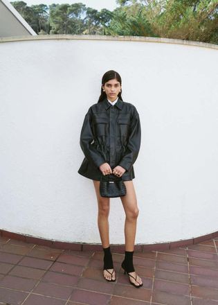 Mango Sac &agrave; main tress&eacute; en cuir noir - Femme - Taille unique - MANGO