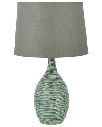 Beliani Moderne Tischlampe Keramik/Polyester geschn&uuml;rte Optik gr&uuml;n Atsas