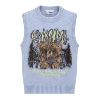 Ganni Pull col rond - Femme - Pulls - Bleu - Taille: 40 FR