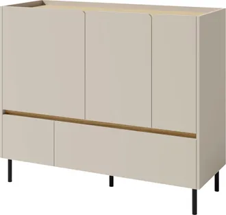 Mirjan24 Kommode Lonitz LZ08, Sideboard grifflos mit 2 Schubladen & 3 T&uuml;ren, kompakte Anrichte auf schwarzen Metallf&uuml;&szlig;en, Schrank f&uuml;r Jugendzimmer (Sandbeige +