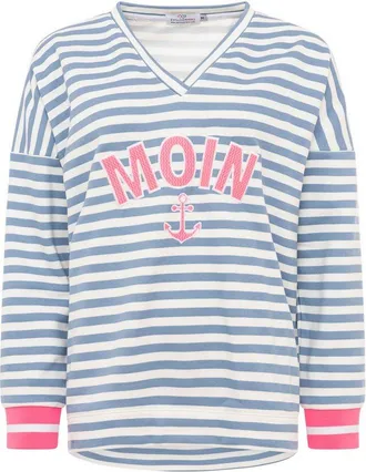 Zwillingsherz Hoodie Streifen Moin V-Neck, gestreift, Stickerei mit Anker, gestreifte B&uuml;ndchen