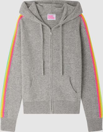 From Future Pull Hoodie Zipp&eacute; Bandes Multicolores Gris Chin&eacute; Fonc&eacute;