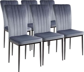 Albatros-Moebel Esszimmerstühle mit Samt-Bezug 6er Set modena, Grau - Stilvolles Vintage Design, Eleganter Polsterstuhl am Esstisch - Küchenstuhl oder Stuhl