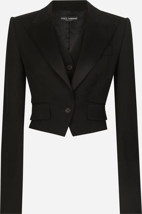 Dolce & Gabbana Kurzjacke Mit Eingearbeiteter Weste Aus Wollgabardine - Frau Blazer Schwarz 42