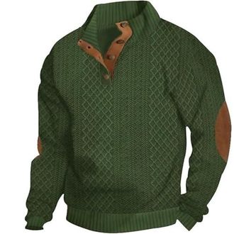 Generic Pull de sport &agrave; manches longues en cachemire pour homme, d&eacute;contract&eacute;, bouton en cachemire avec coudi&egrave;res, Vert, 3XL