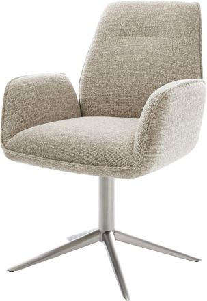 DELIFE Esszimmerstuhl Zoa-Flex Fußkreuz Edelstahl Webstoff Soft Beige 360° drehbar Wippfunktion Taschenfederkern