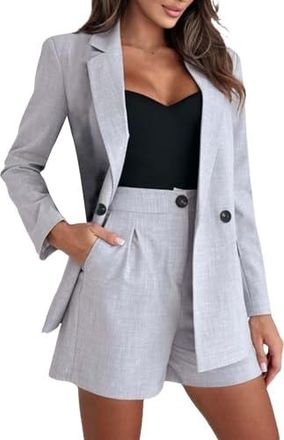 Generic Haut de bain dos nu pour femme, costume en lin avec short, veste &eacute;l&eacute;gante, un must have pour une tenue d&eacute;contract&eacute;e, gris, XXL