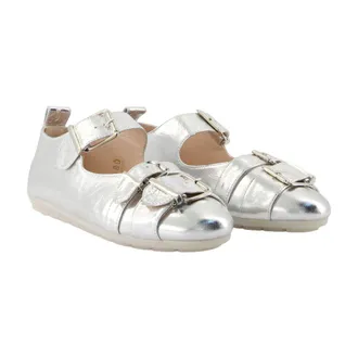 Simone Rocha Womens Buckle Grip Ballerina - Simone Rocha Leather Silver Shoes Flat-Shoes