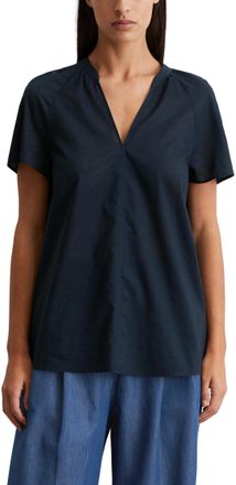 Marc O'Polo Damen Shirtbluse aus Bio-Baumwolle mit V-Ausschnitt, Blau (Deep Blue Sea), 38