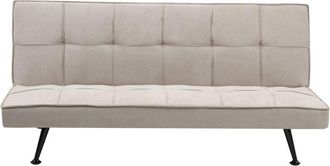 Beliani 3-Sitzer Sofa Hellbeige Stoffbezug Gesteppt mit Schalffunktion Hohe Metallbeine ohne Armlehnen Retro-Design Wohnzimmer Schlafsofa Sofabett