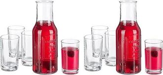 Relaxdays Wasserkaraffe Set mit Gläsern, 5-teiliges Set, 1,5 l, 200 ml, Karaffe ohne Deckel, Wassergläser, transparent (Packung mit 2)