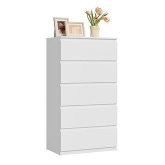 Woltu Commode, 5 Tiroirs, Chiffonier, Meuble de Rangement Blanc, pour Salon, Chambre &agrave; Coucher, Entr&eacute;e, 60x3 x110 cm, en Bois dIng&eacute;nierie