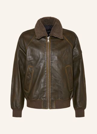 Marc O'Polo Marc Opolo Lederblouson Mit Abnehmbarem Kunstfell-Kragen gruen