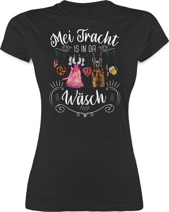 Shirtracer Shirt Damen - Kompatibel mit Oktoberfest - MEI Tracht is in da W&auml;sch - XXL - Schwarz - Trachten- Tshirts trachtenshirt bayrische w&auml;sche Funshirts f&uuml;r 