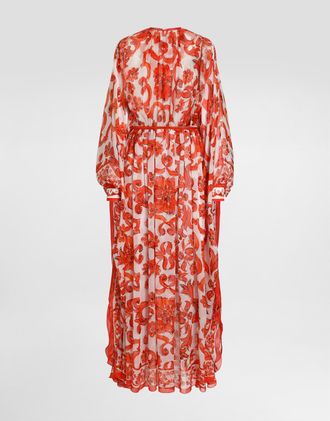 Dolce & Gabbana Langes Kaftankleid Mit Majolika-print - Frau Kleider Mehrfarbig 42