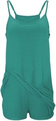 Generic Salopette extensible &agrave; bretelles spaghetti pour femme - Combinaison de travail courte pour femme - Taille 42 - Combinaison de sortie - Combinaison tai