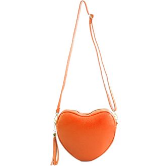 modamoda.de T267 Damen Leder Herzf&ouml;rmige Umh&auml;ngetasche Schultertasche, handmade in Italy (Orange)