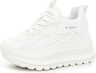 Generic Baskets compens&eacute;es &eacute;l&eacute;gantes pour Femmes en Cuir, &agrave; Plateforme et Talons, Confortables pour la Marche Quotidienne,Blanc,36 EU