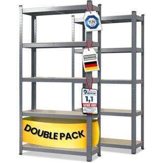 Floordirekt Lot de 2 étagères pour charges lourdes - Gris - 200 x 120 x 60 cm - 5 tablettes réglables (Lakota)