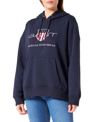 GANT Damen REL Shield Hoodie ARCHIV Logo Kapuzenpullover, Evening Blue, S