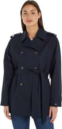 Tommy Hilfiger Damen Trenchcoat Cotton Short Kurzmantel, Blau (Desert Sky), 36