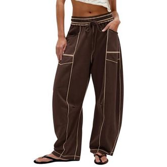 Generic Pantalon de survêtement en forme de tube pour femme, pantalon de survêtement ample avec cordon de serrage, pantalon décontracté taille haute, pantalon