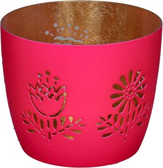 Giftcompany Madras Windlicht M Blumen hot pink/Gold 8,5cm