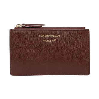 Emporio Armani Portefeuille zipp&eacute; en cuir grain&eacute; - Femme - Accessoires - Brun - Taille: ONE Size