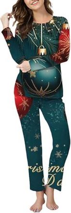 Generic Ensemble de pyjama de Noël en polaire à col rond pour femme - Vêtement de nuit confortable pour les vacances - Léger - Haut à enfiler avec imprimé com