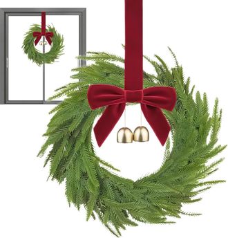 Generic Weihnachtskranz,K&uuml;nstliche Saisonale Dekoration mit roten Schleifen und Glocken - Weihnachtskranz F&uuml;r Fenster | f&uuml;r Innen Au&szlig;en T&uuml;r Schrank K&uuml;che Fens